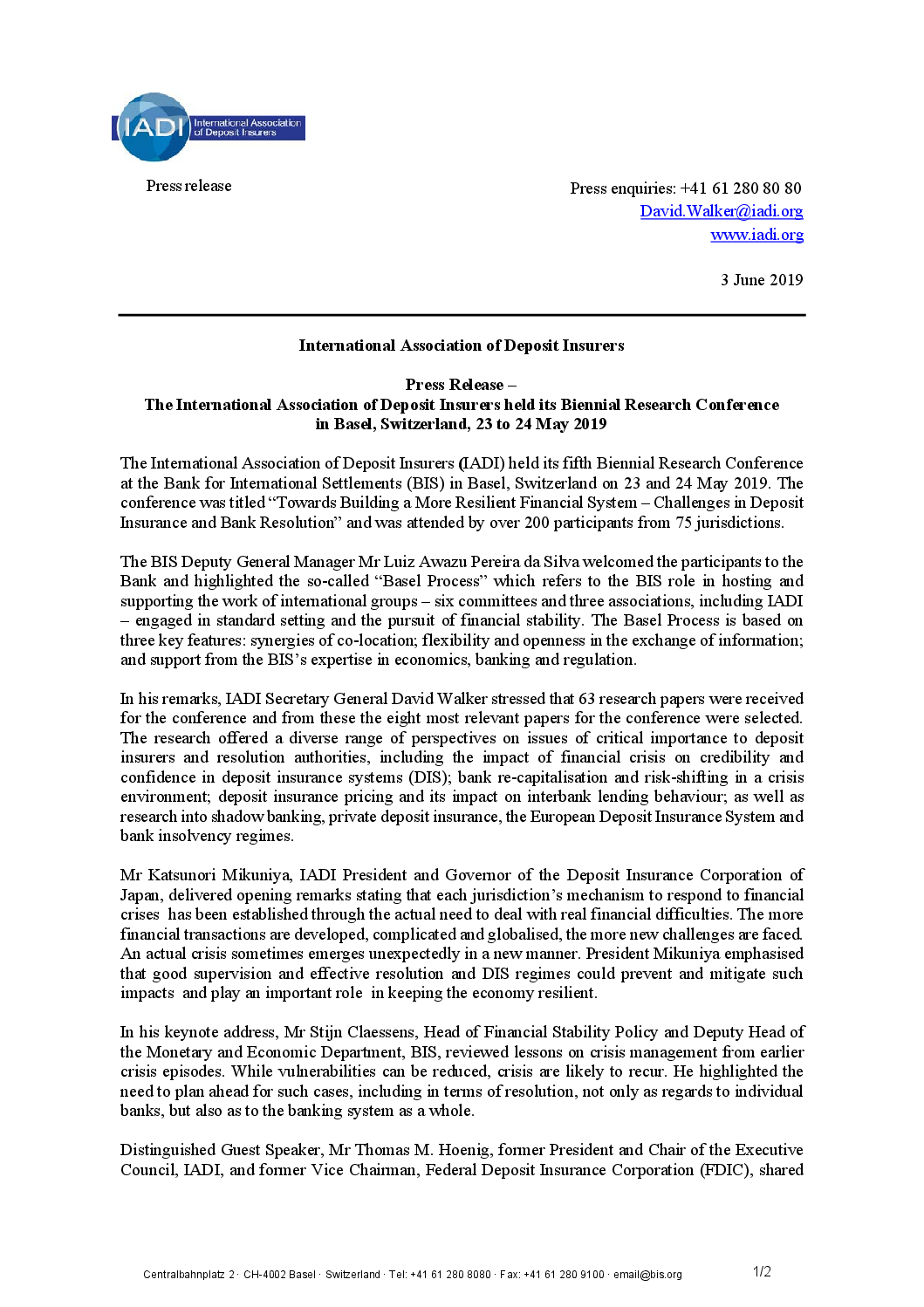 Press Release on 3 June 2019 - IADI | International Association of ...